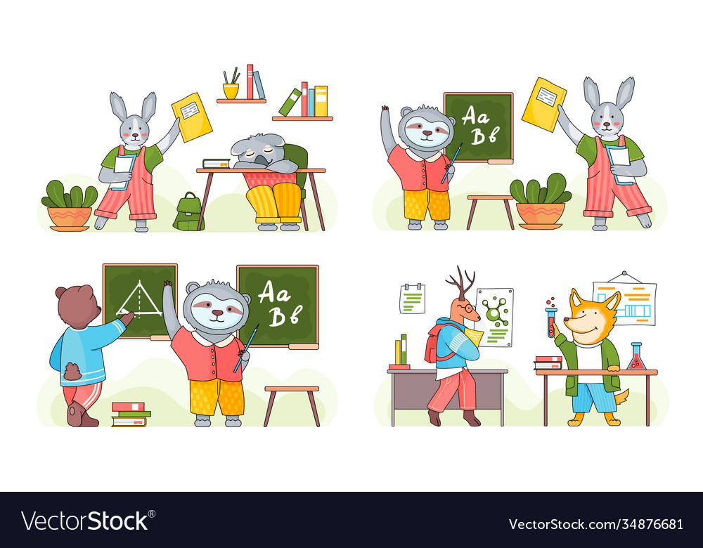 Animals in a classroom collection funny Royalty Free Vector