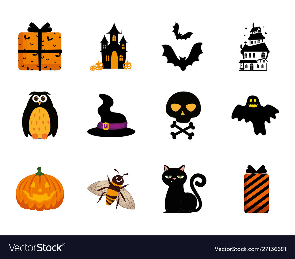 Bundle halloween with set icons Royalty Free Vector Image