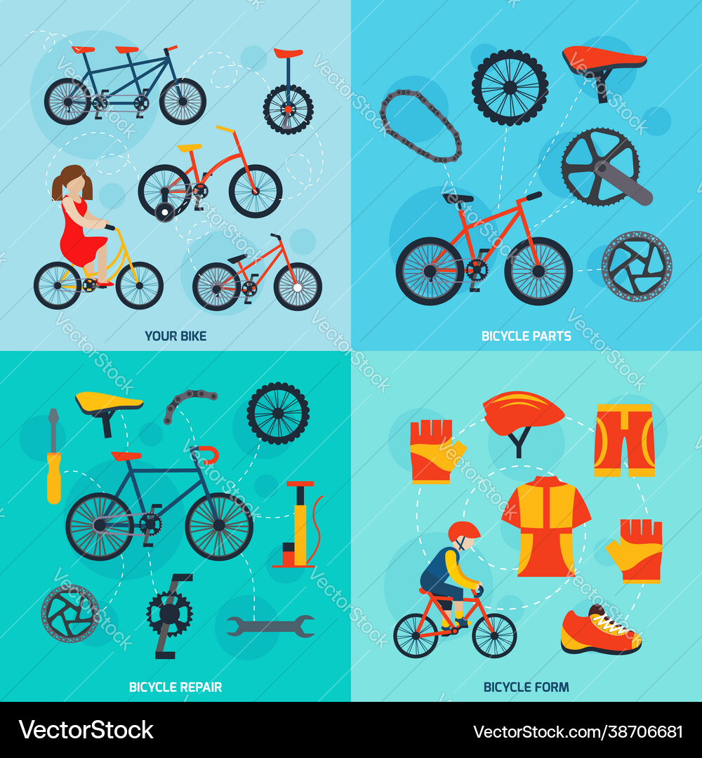 Cycling 4 flat icons square banner Royalty Free Vector Image