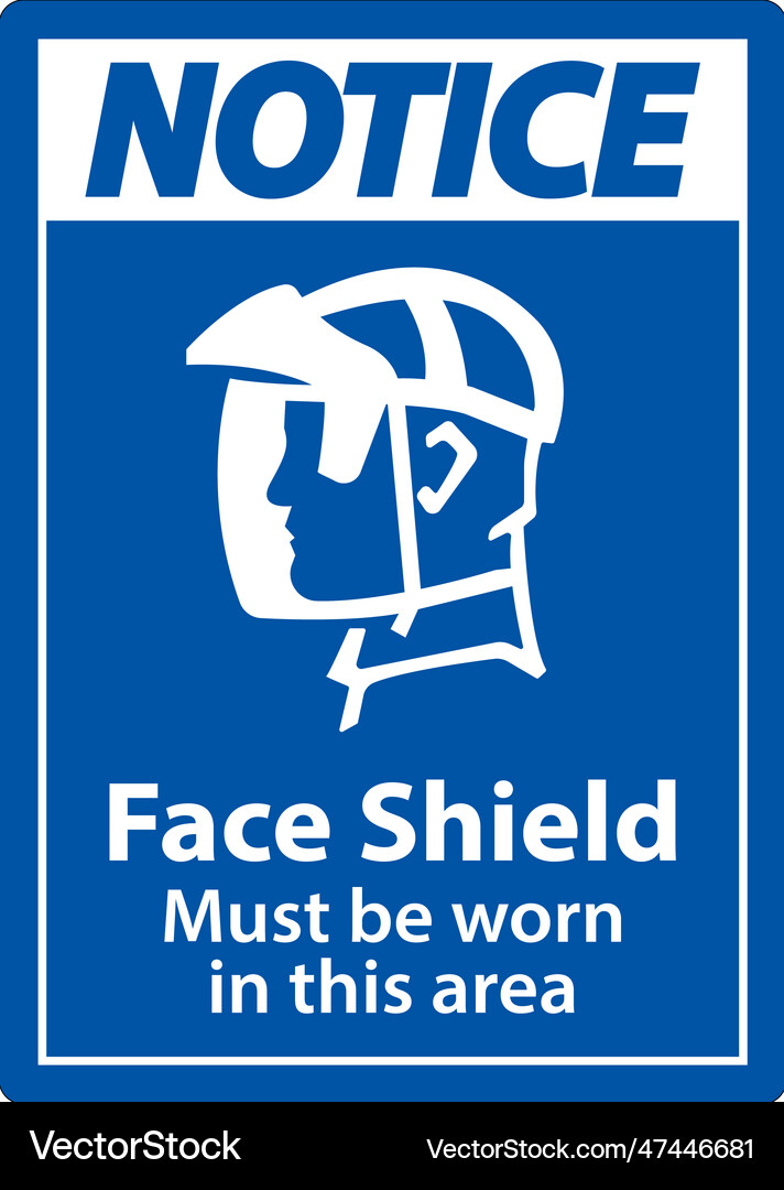 Notice face shield must be worn sign on white Vector Image