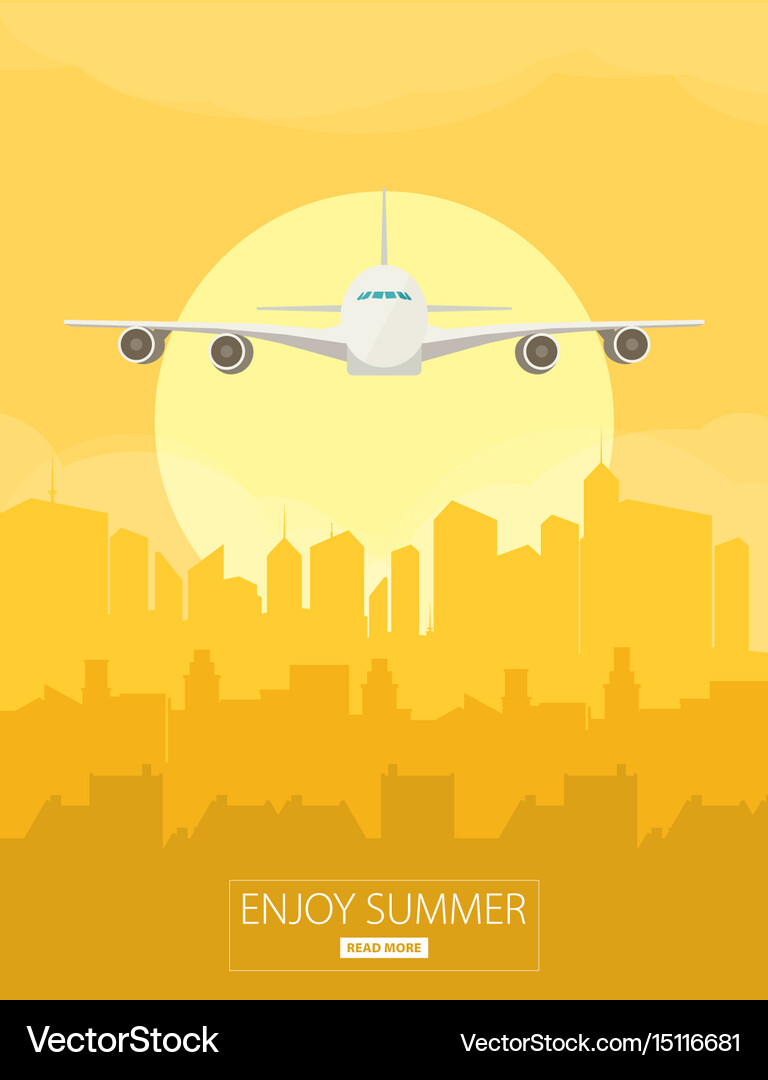 Plane flying over urban city Royalty Free Vector Image