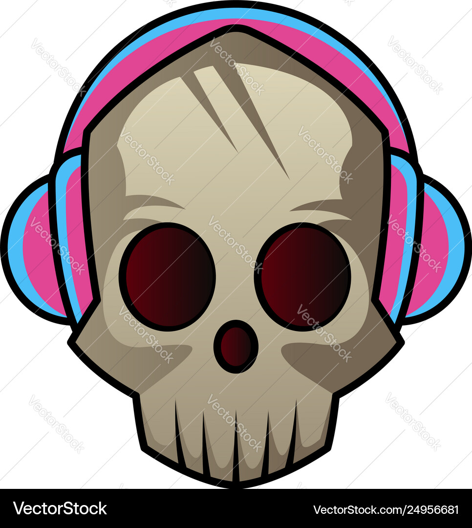 Skull with headphones on white background Vector Image