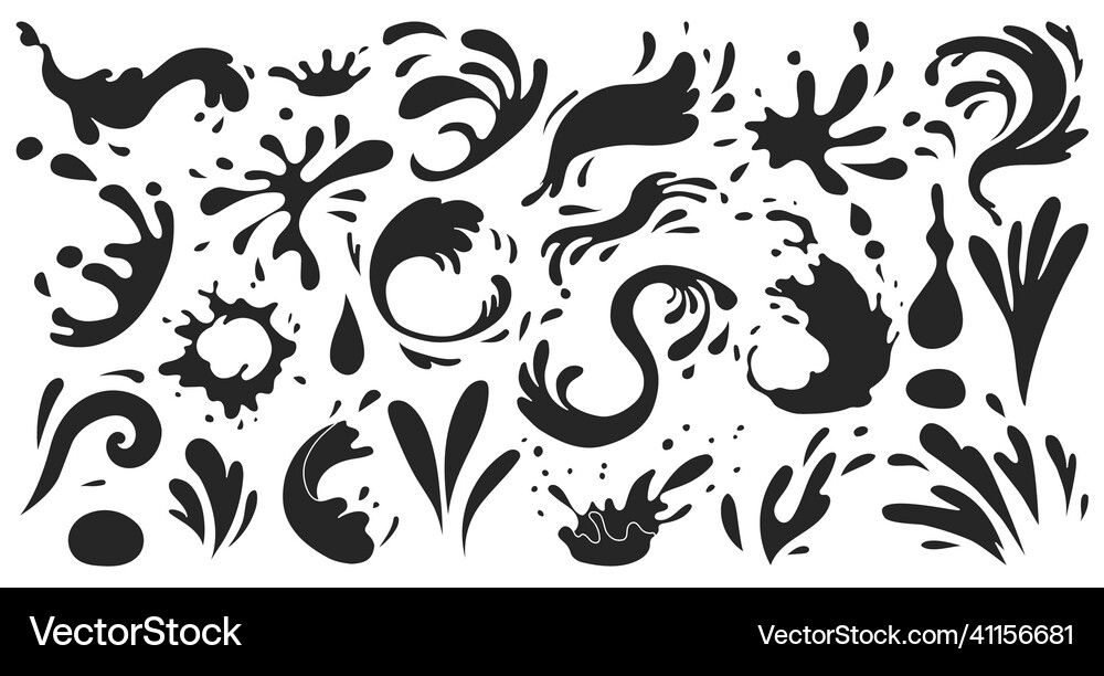 Splash water black set icon fresh droplet Vector Image