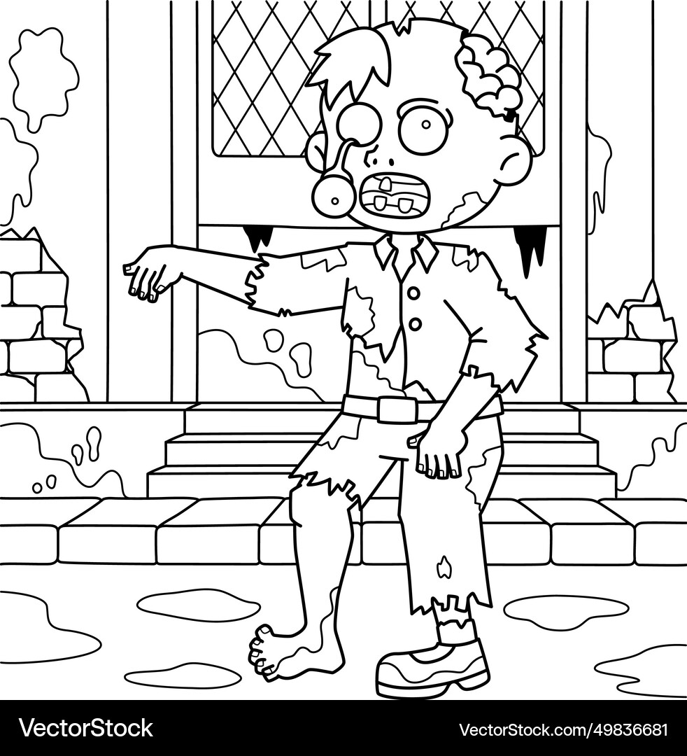 Zombie boy coloring page for kids Royalty Free Vector Image