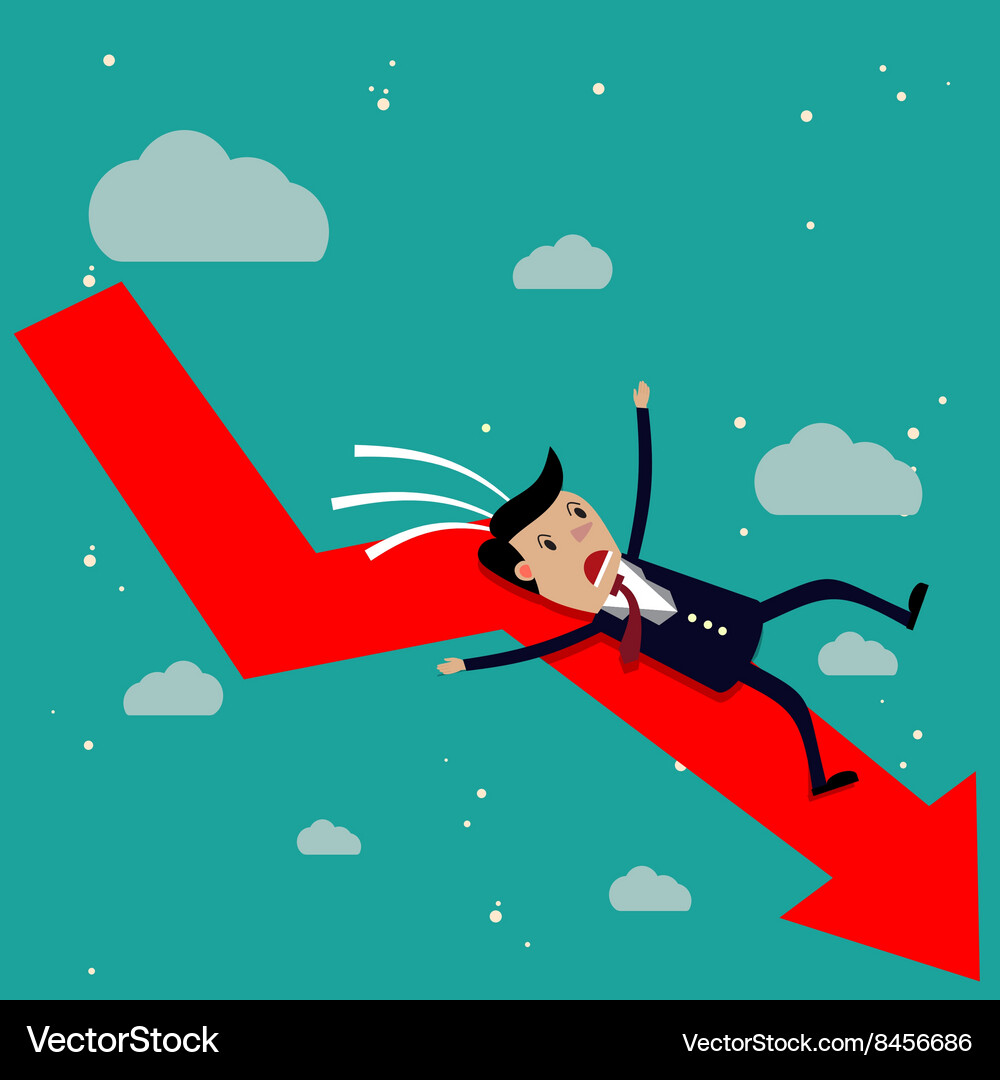 Cartoon businessman falling from the red chart Vector Image