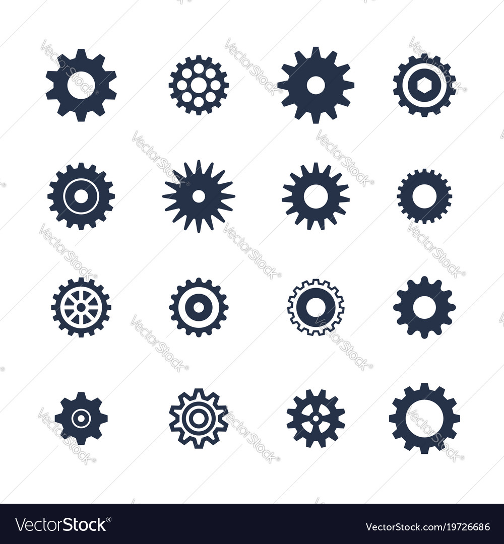 Cogs symbol set on white background settings icon Vector Image