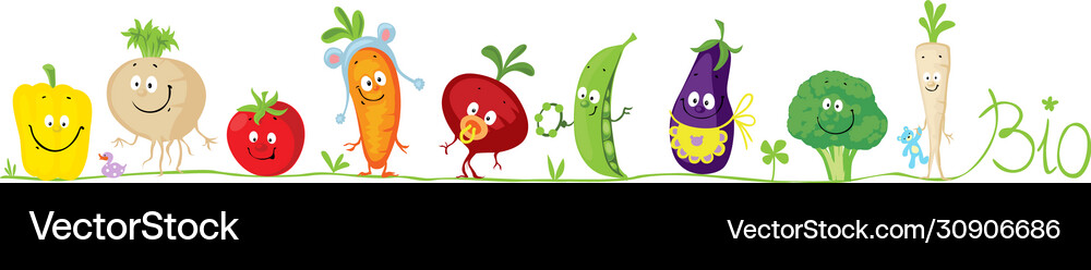 Cute bio vegetable cartoon for babies standing in Vector Image