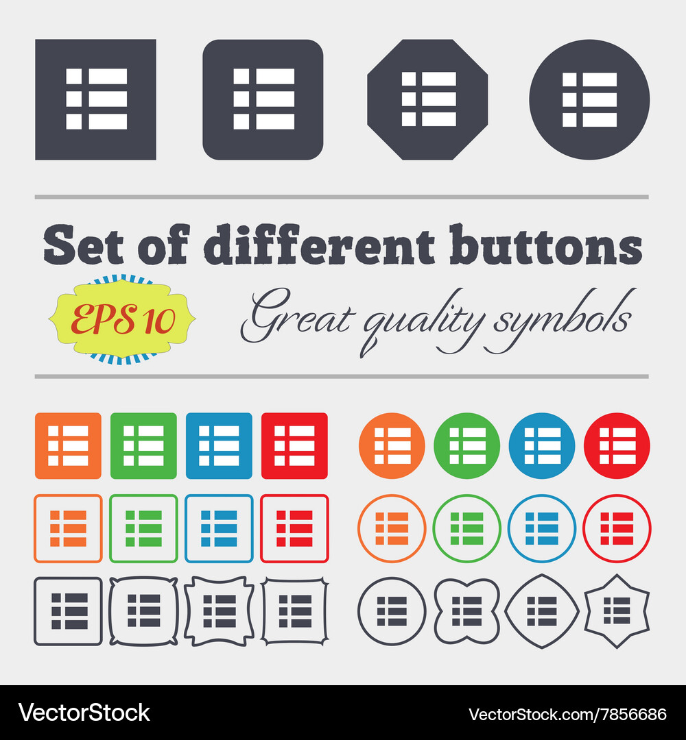 List menu app icon sign big set colorful Vector Image