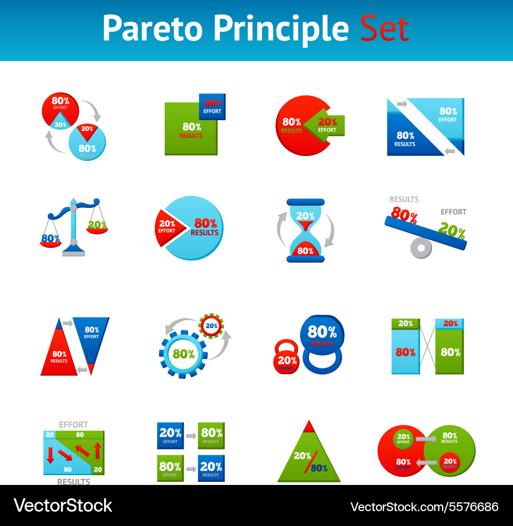 Pareto principle flat icons set Royalty Free Vector Image