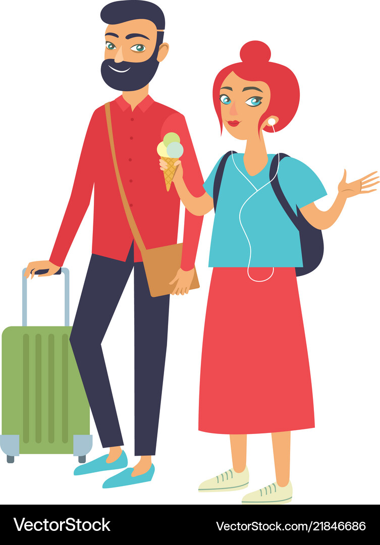 Young happy couple travelling Royalty Free Vector Image