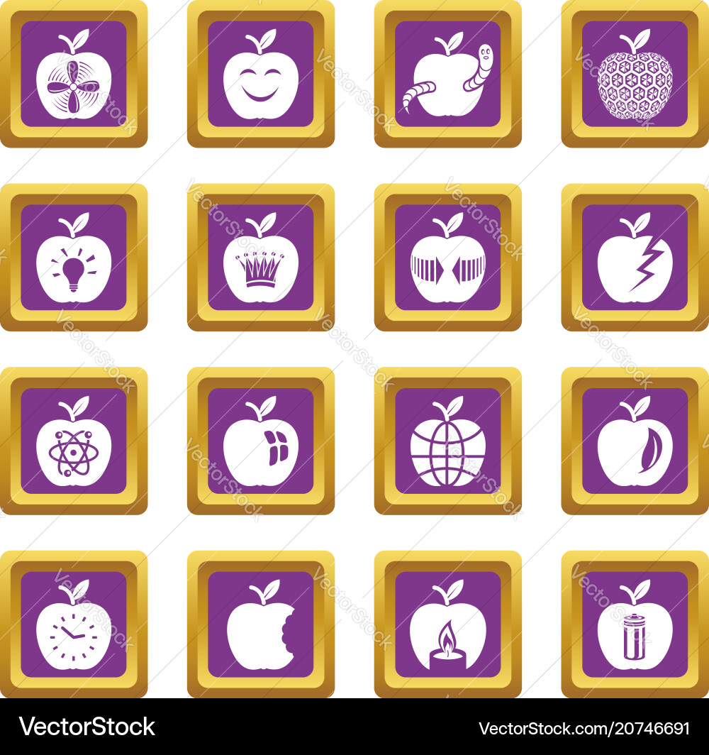 Apple logo icons set purple square Royalty Free Vector Image