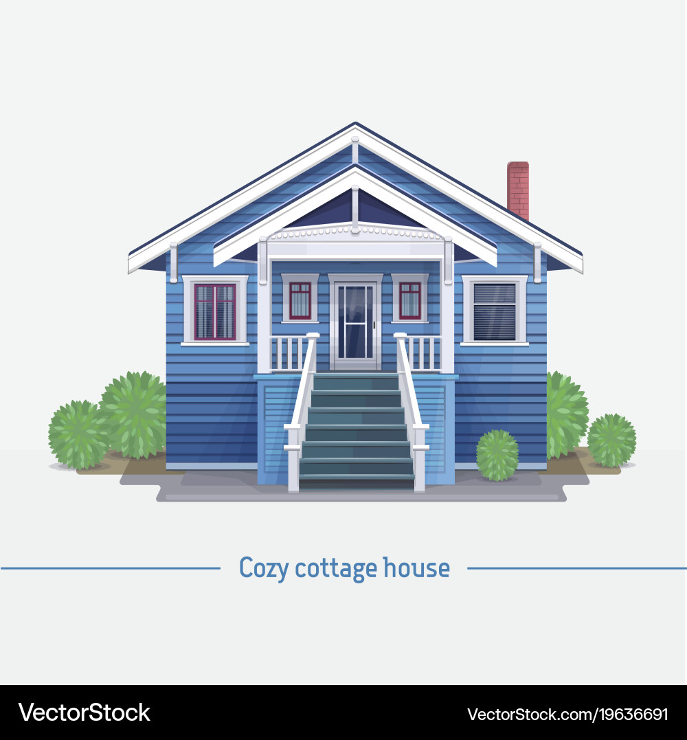 Blue cozy cottage house Royalty Free Vector Image