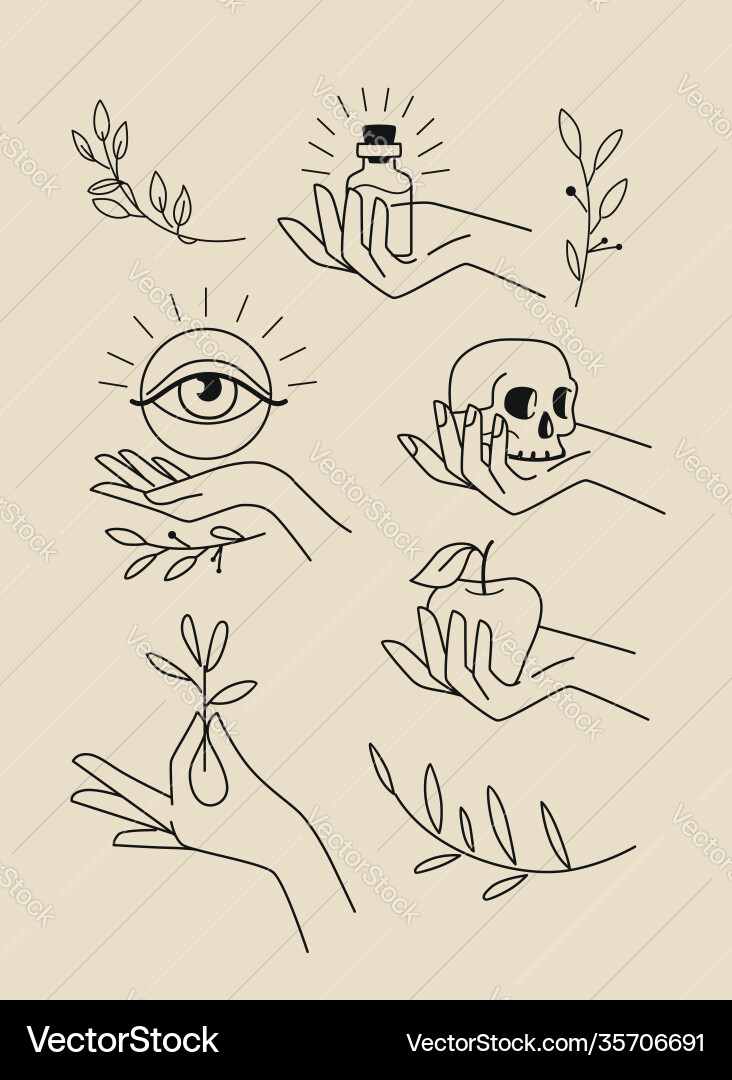 Emblems with female hands leaves and magical Vector Image