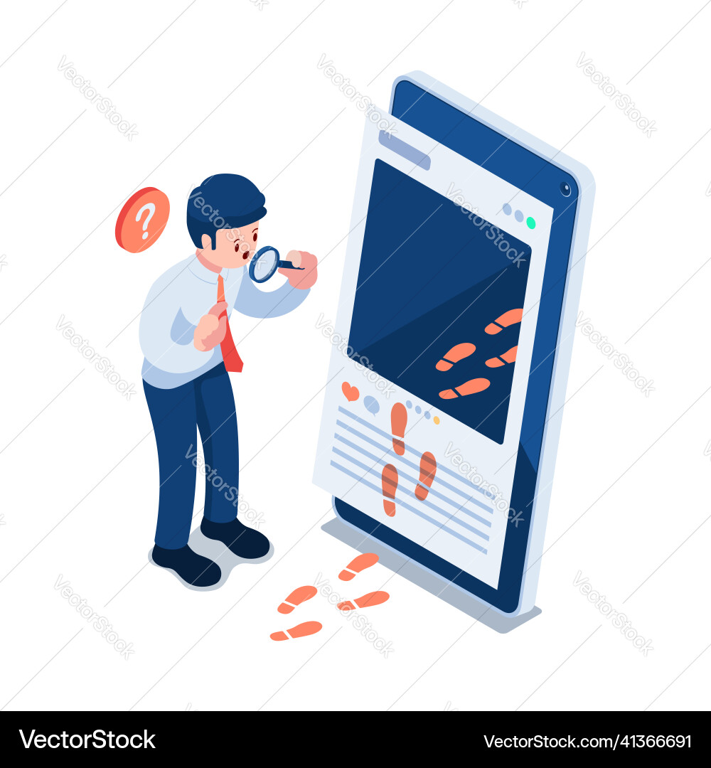 Isometric businessman with magnifier looking Vector Image