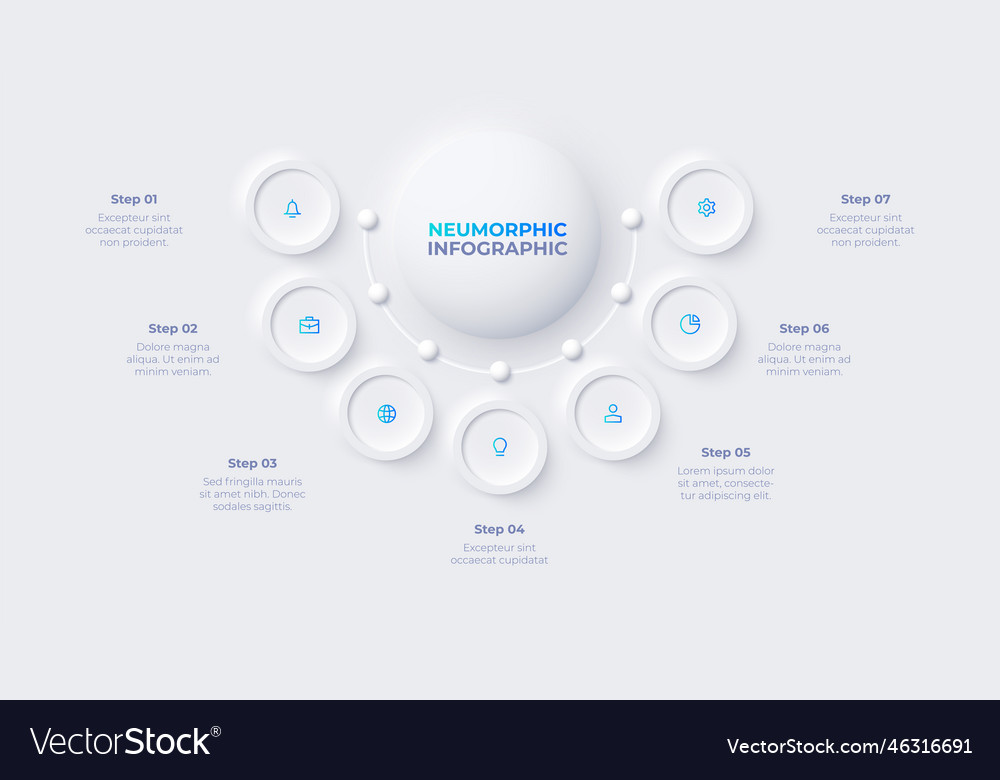 Neumorphic infographic design template flowchart Vector Image