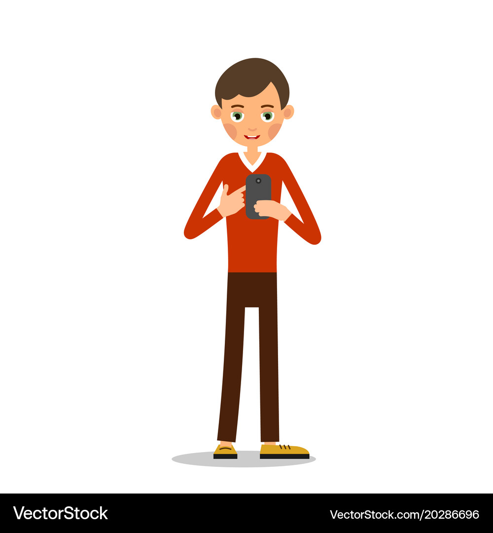 Boy with phone young man a in his Royalty Free Vector Image
