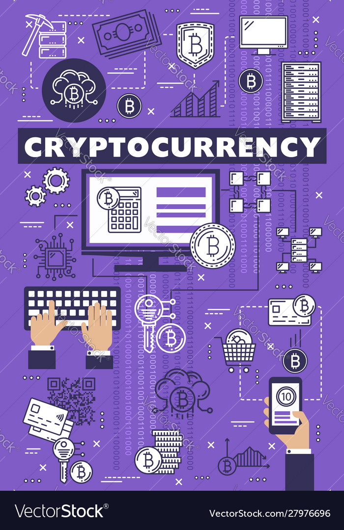 Cryptocurrency blockchain bitcoin mining theme Vector Image