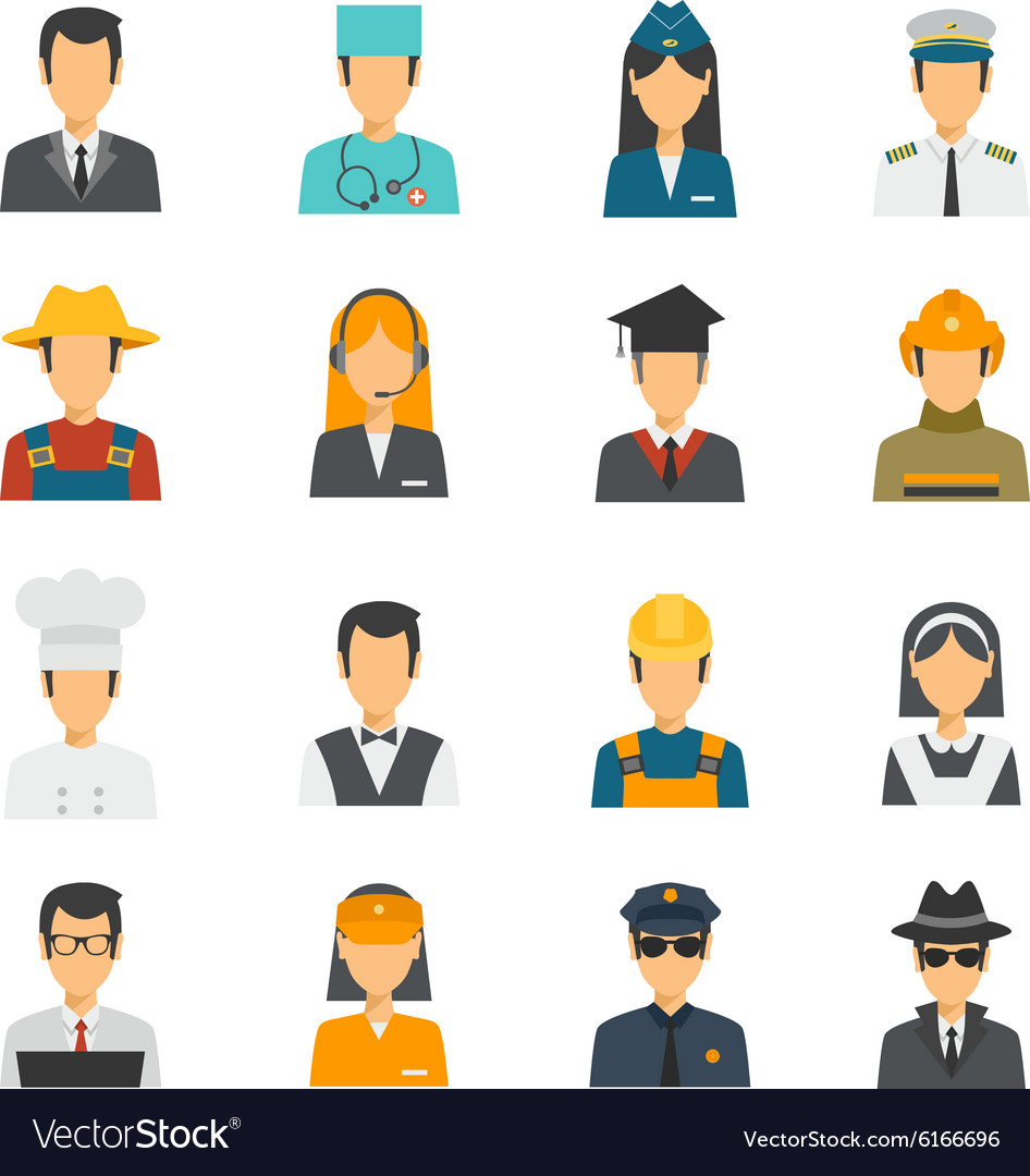 Flat Avatar Profession Set Royalty Free Vector Image