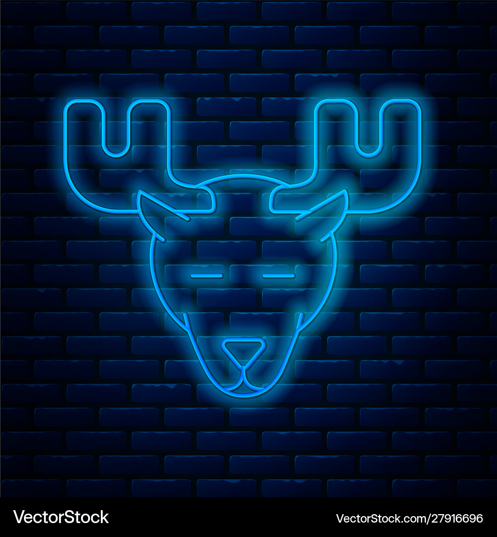 Glowing neon line moose head with horns icon Vector Image
