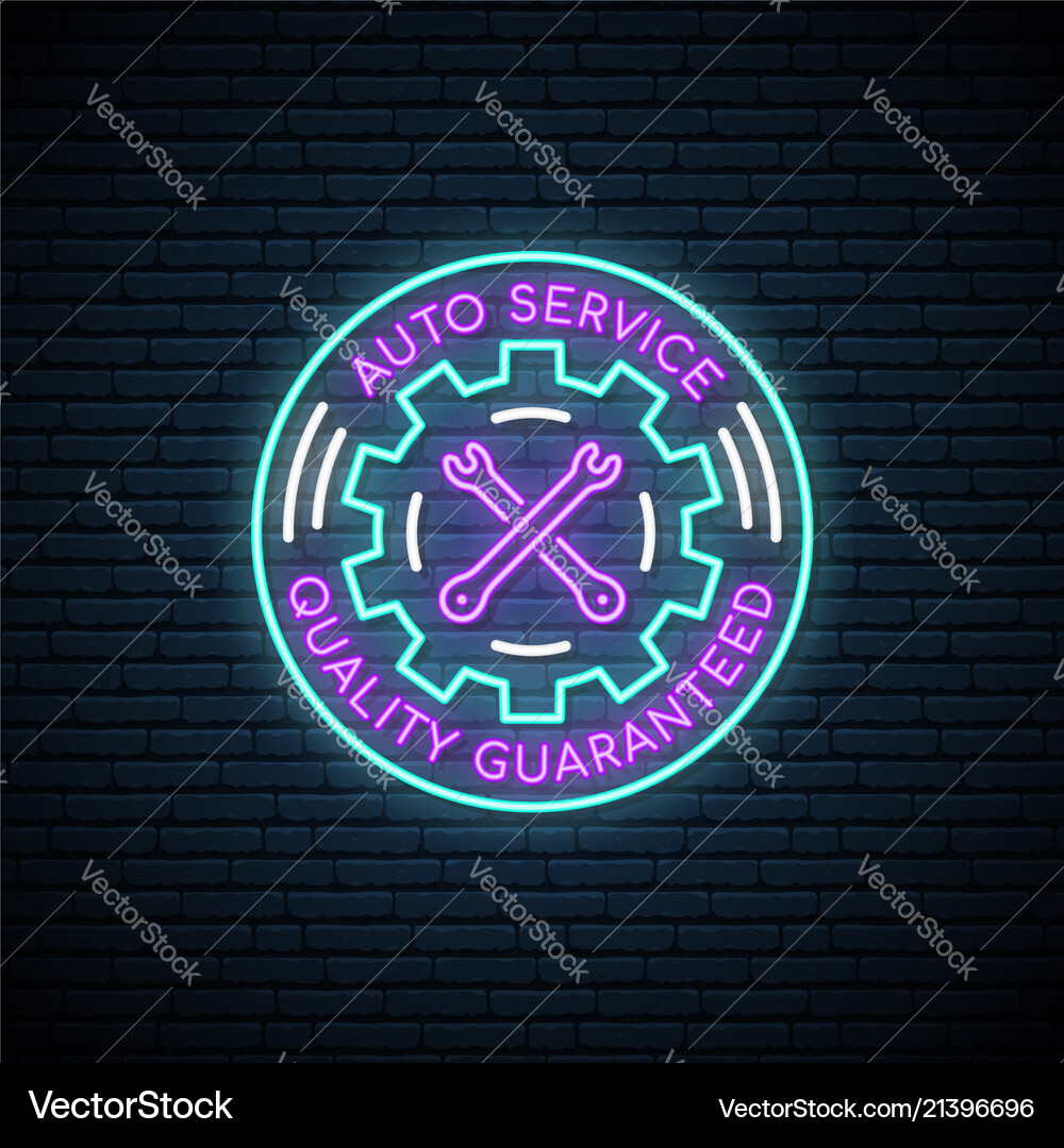 Neon sign of auto service car Royalty Free Vector Image