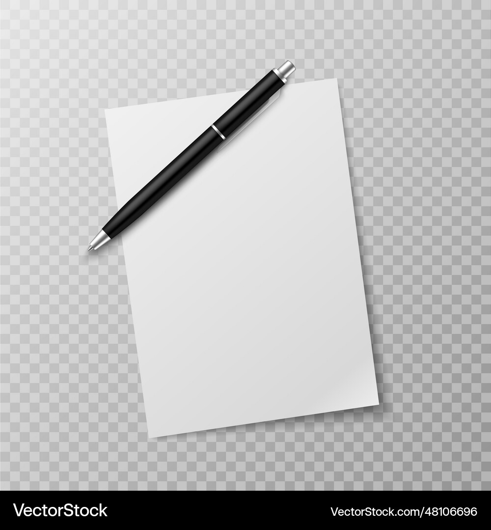 Pen and paper sheet blank white paper sheet Vector Image