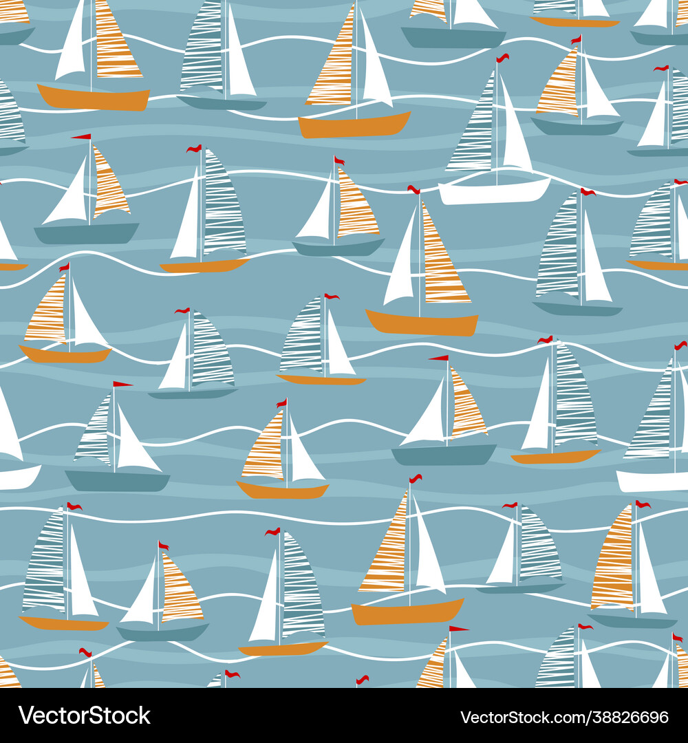 Seamless pattern with boats sailboats Royalty Free Vector