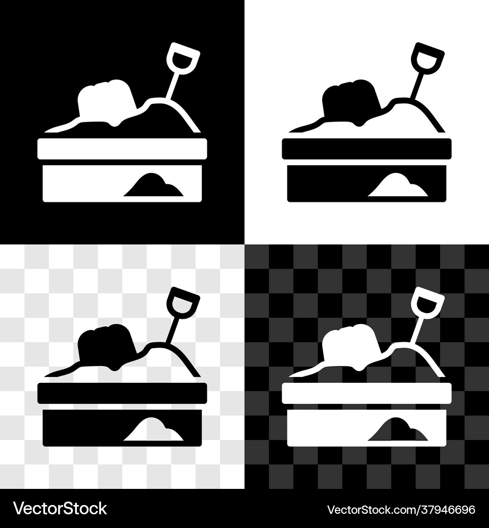Set sandbox with sand icon isolated on black Vector Image