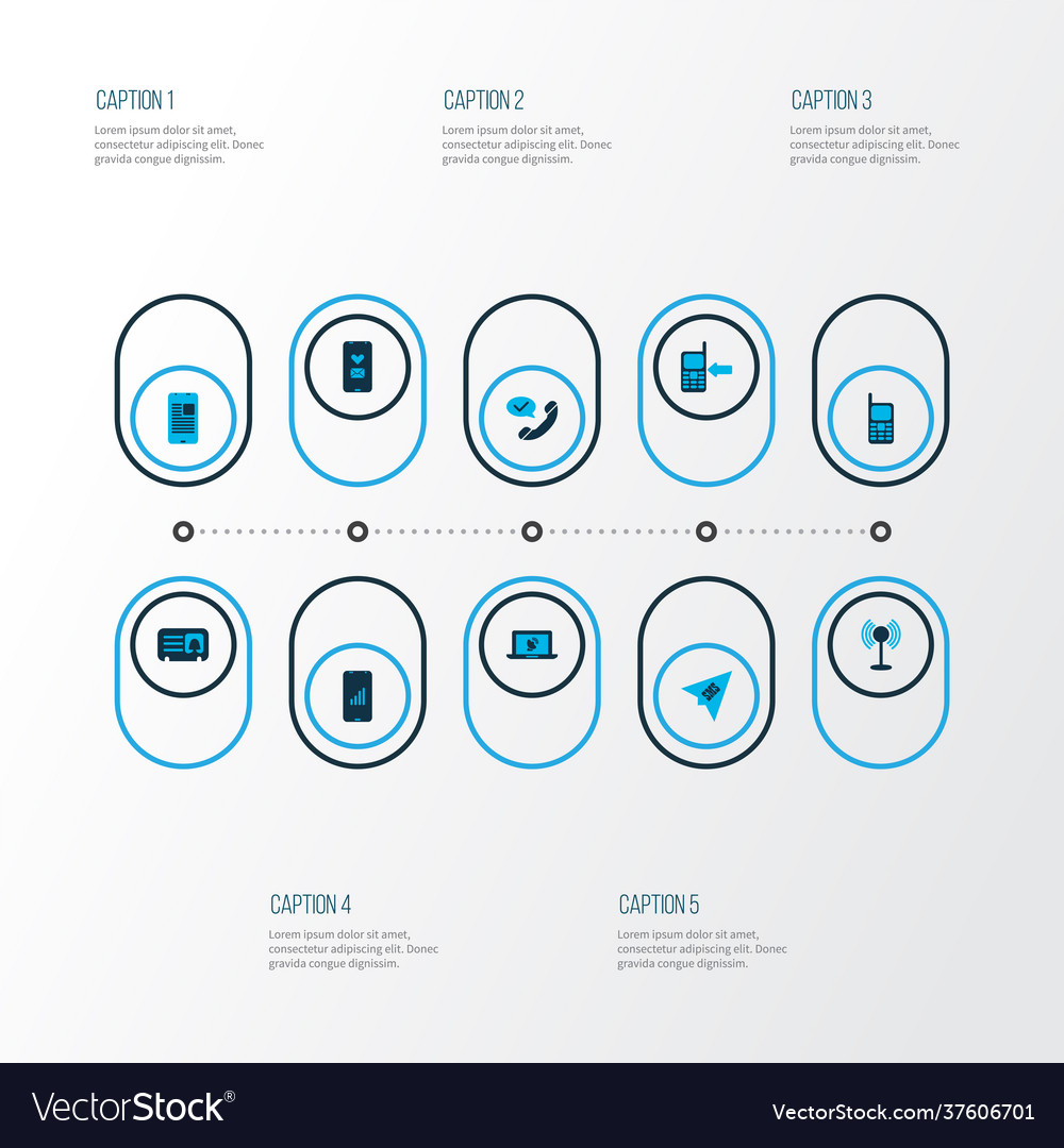 Connection icons colored set with call mobile Vector Image