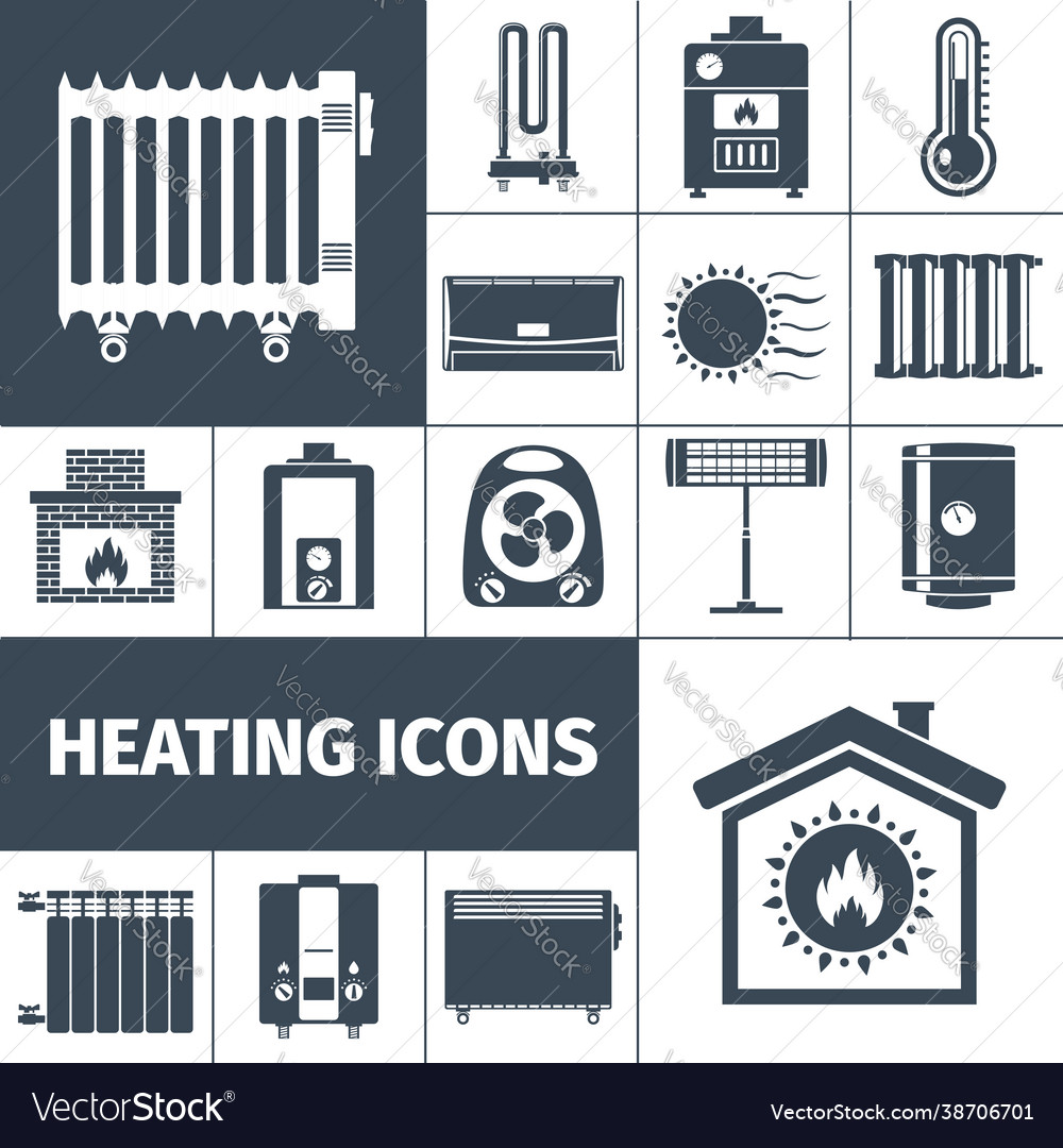 Heating flat icon set Royalty Free Vector Image