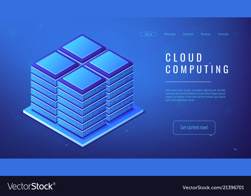 Isometric server farm cloud computing concept Vector Image