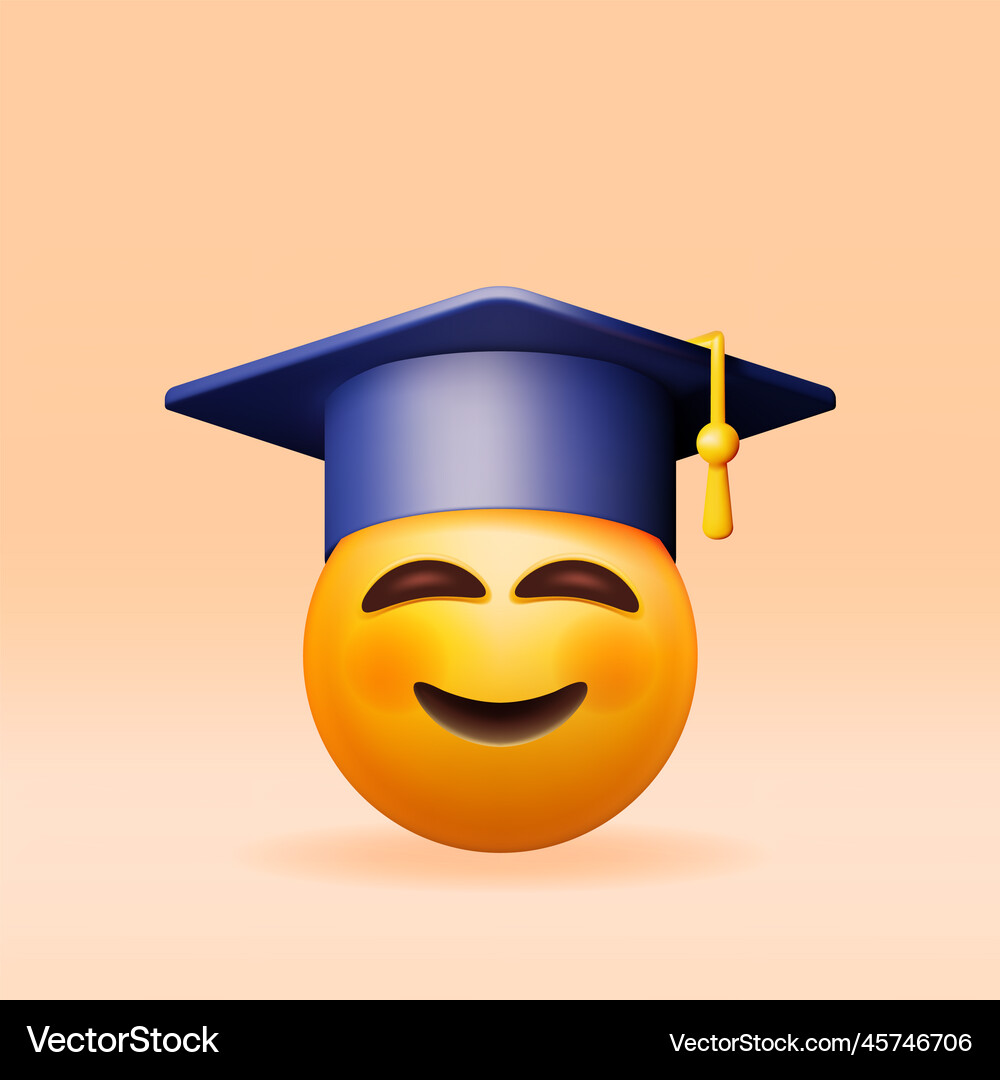 3d happy smiling emoticon in graduate cap Vector Image