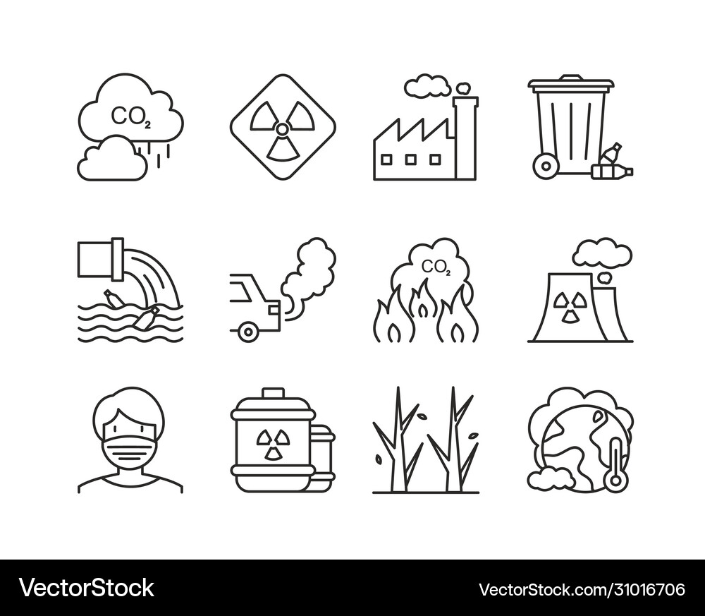 Ecology icons outline line set environment Vector Image