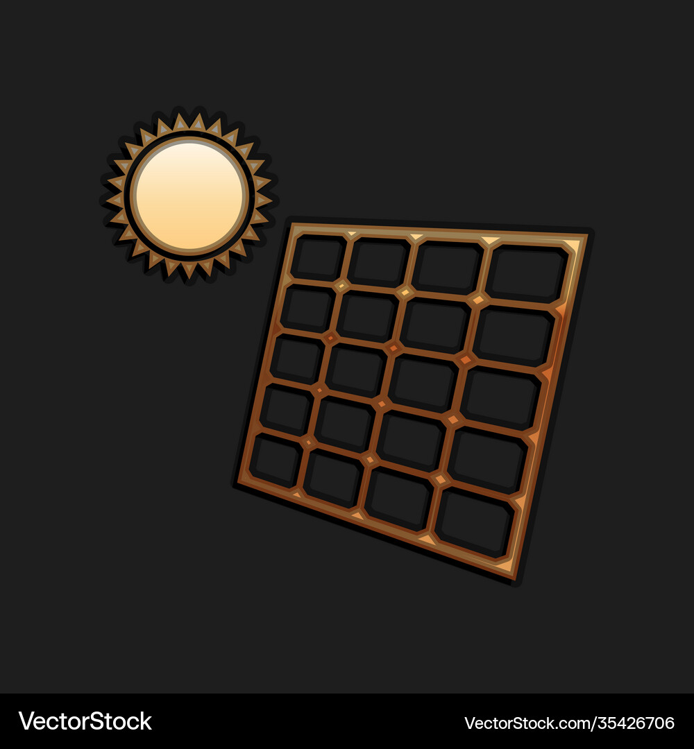 Gold solar energy panel and sun icon isolated Vector Image