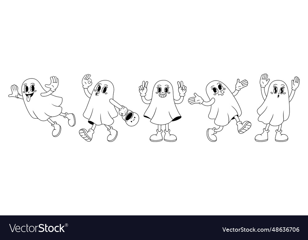 Groovy retro cartoon ghosts Royalty Free Vector Image