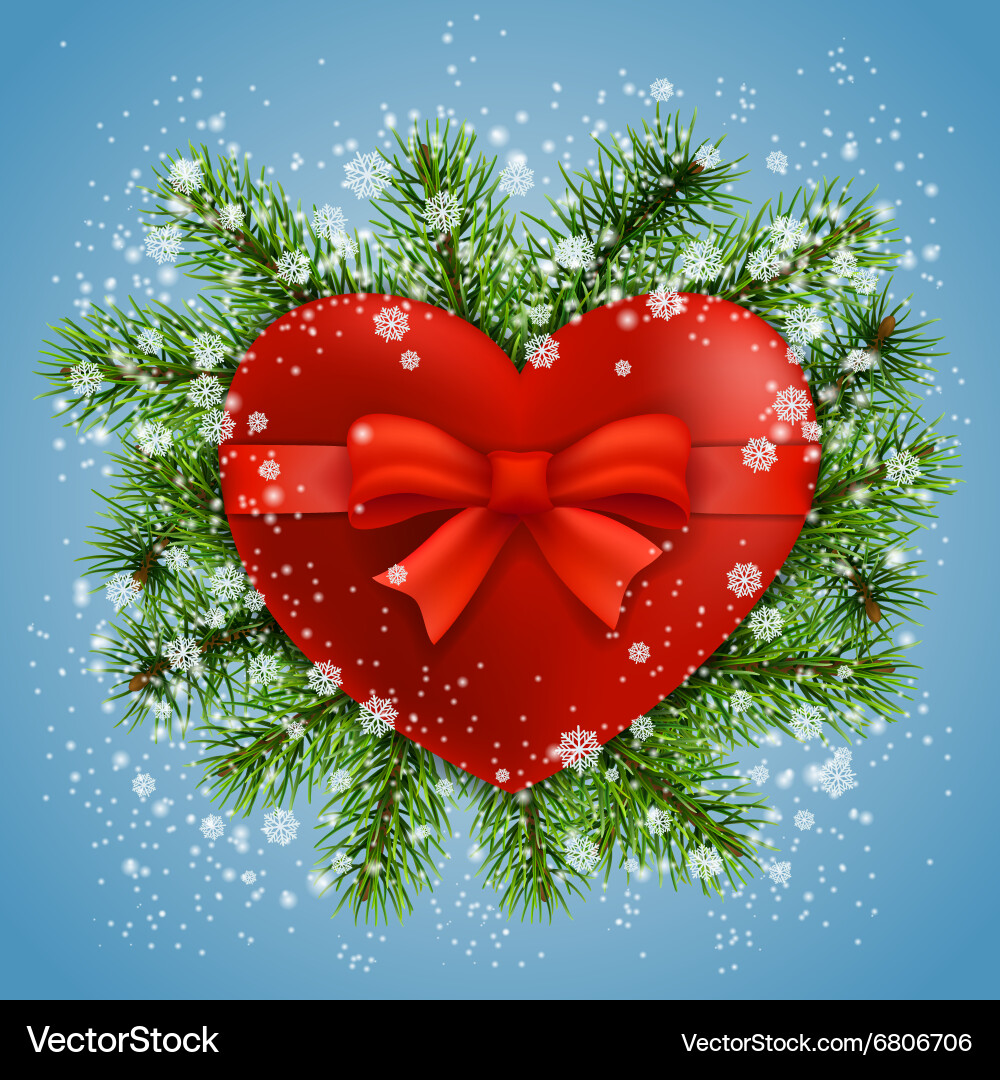 Heart in fir branches and snow Royalty Free Vector Image