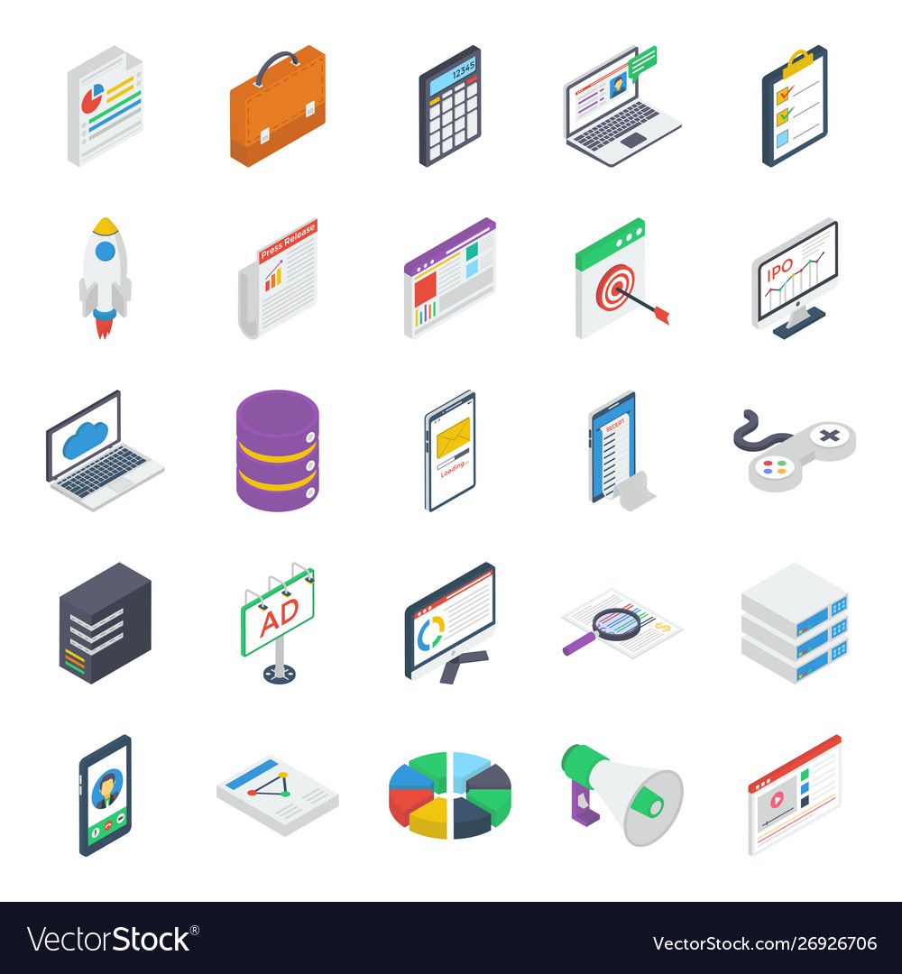 Pack business isometric icons Royalty Free Vector Image