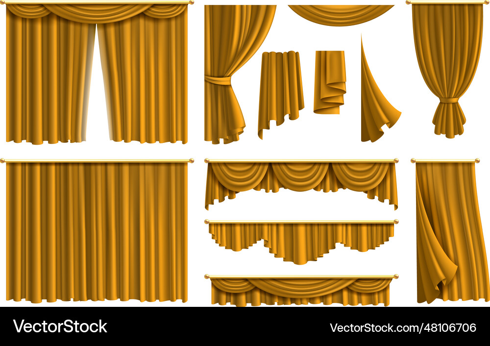 Realistic golden curtains luxury fabric silk Vector Image