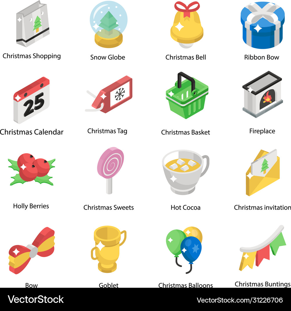 Set xmas isometric icons Royalty Free Vector Image