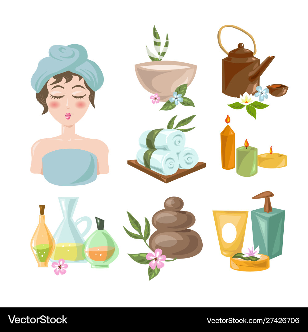 Spa salon pampering and relaxation procedures in Vector Image