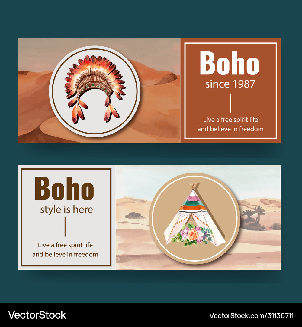 Bohemian banner design with feather tent Vector Image