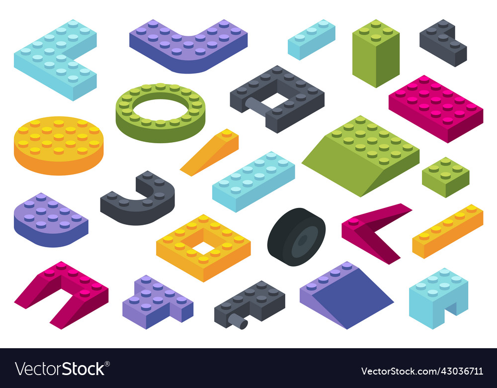 Constructor isometric plastic blocks and bricks Vector Image