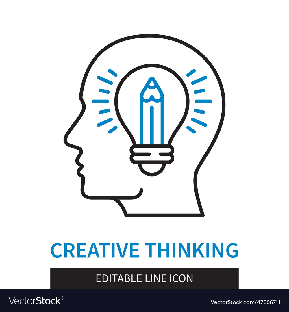 Creative thinking editable line icon Royalty Free Vector