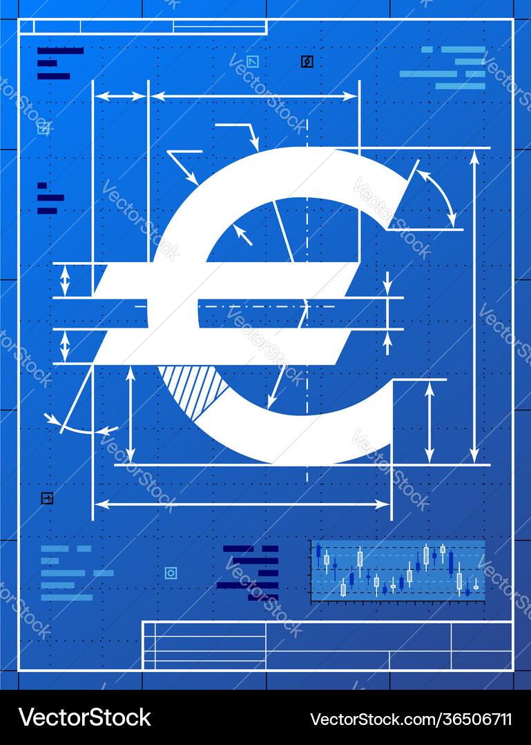 Euro sign like blueprint drawing Royalty Free Vector Image