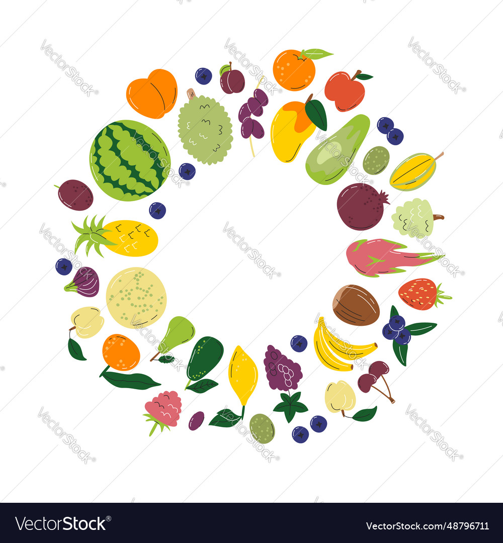 Fruity frame composition with copy space round Vector Image