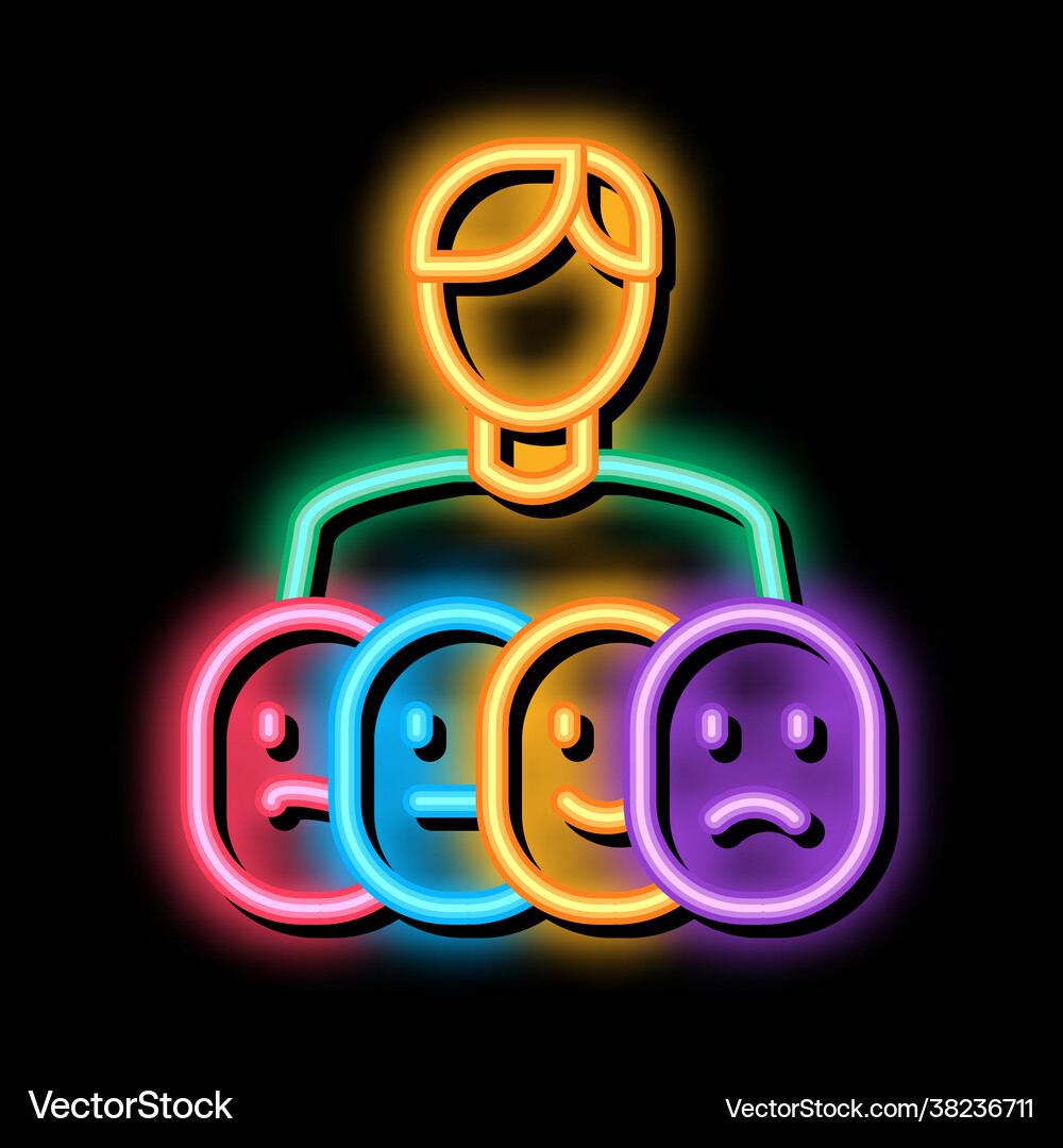Human deepfake many faces neon glow icon Vector Image
