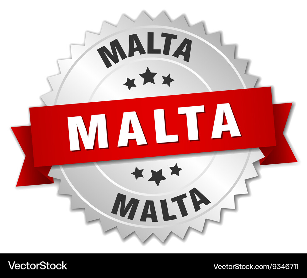 Malta round silver badge with red ribbon Vector Image