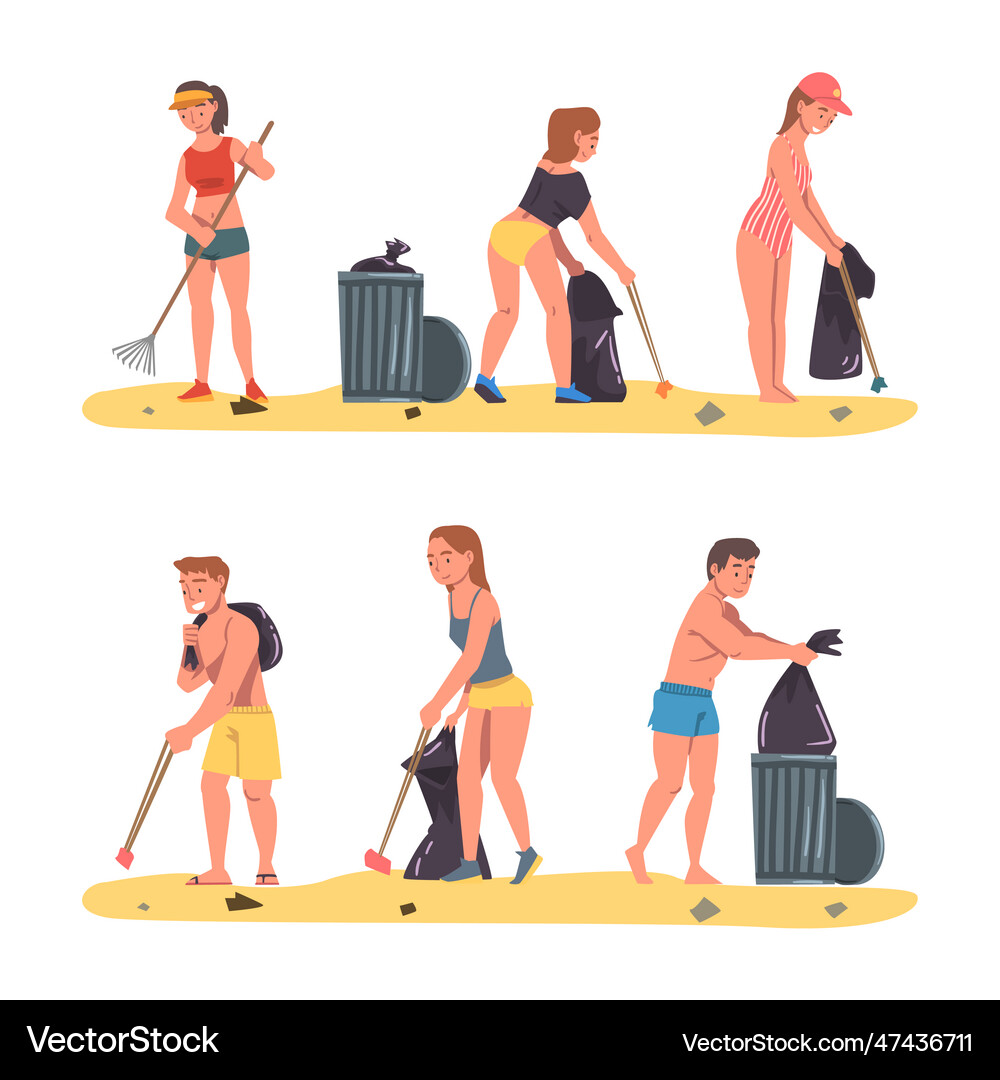 People character collecting trash and gathering Vector Image