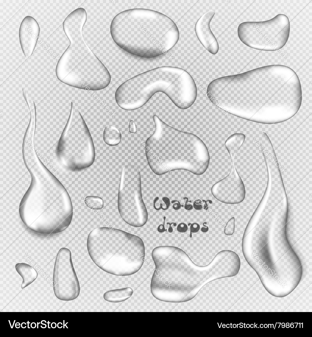 Realistic pure and transparent water drops set Vector Image