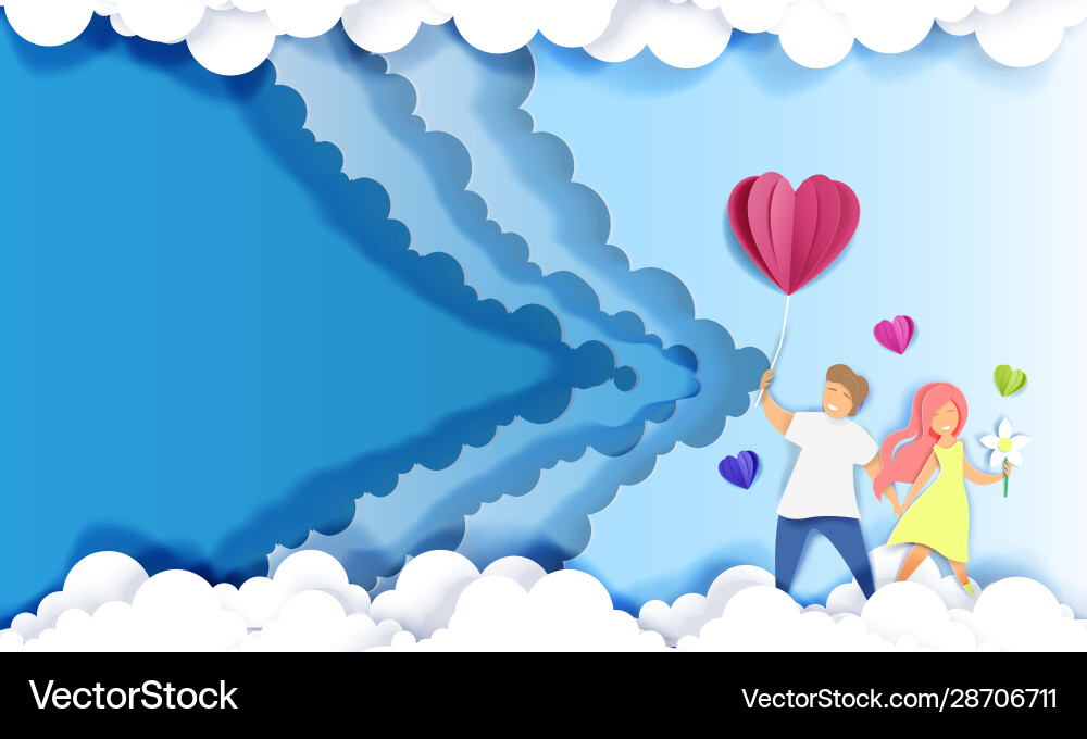 Romantic couple paper art style background Vector Image