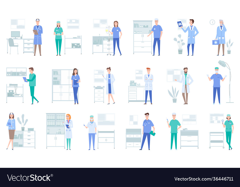 Set about doctors work Royalty Free Vector Image